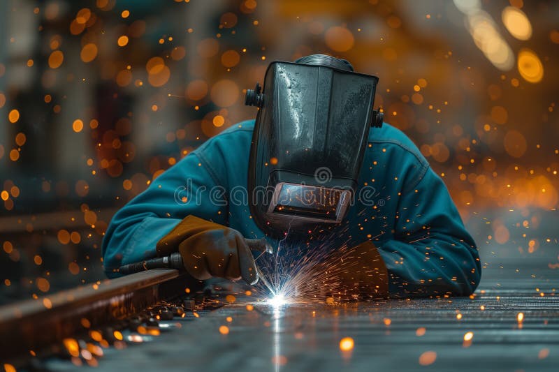 Welder Using Gas Welding Gear, Welder and Bright Sparks. Production and Construction Stock Photo ...
