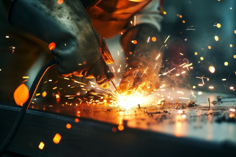 Welder Using Gas Welding Gear, Welder and Bright Sparks. Production and ...