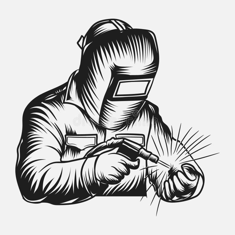 Welder Vector Illustration Black and White Stock Vector - Illustration ...