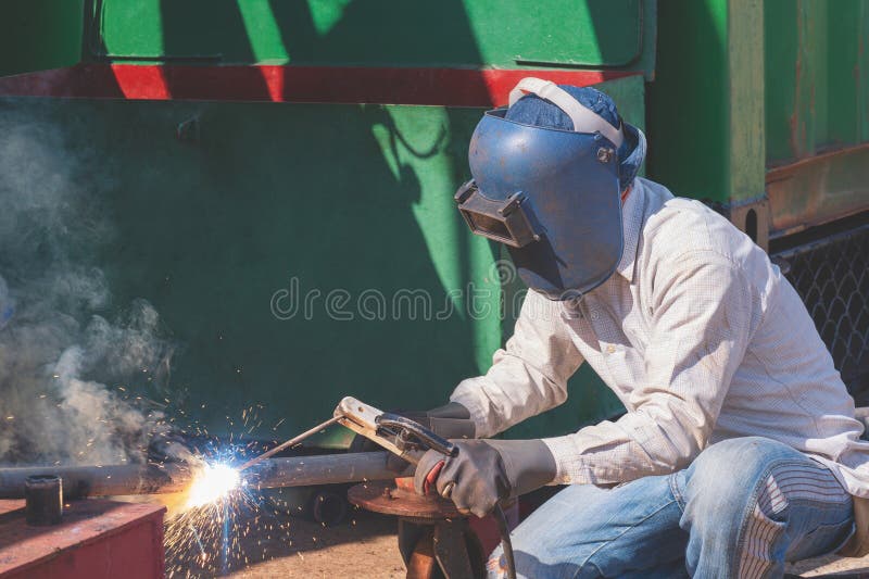Welding of Galvanized Steel Roof Structures. Stock Image - Image of ...