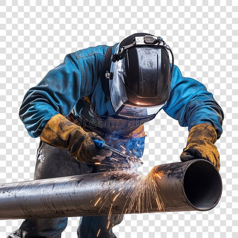 Welder is Welding a Metal Beam To a Pipe Using Electrodes Stock Photo ...