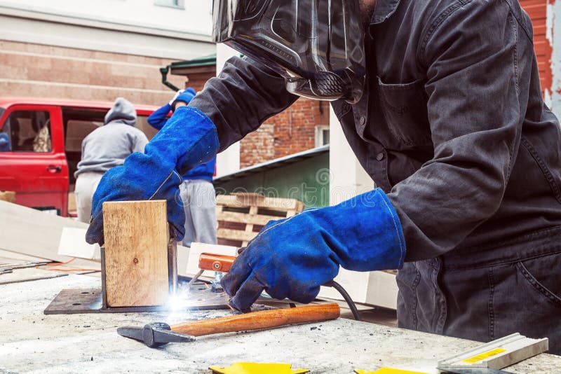 Welder is Welding a Mettalic Construction Stock Image - Image of steel ... Welder is Welding a Mettalic Construction Stock Image - Image of steel ...