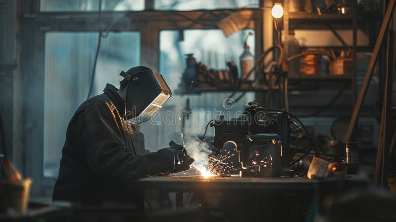 Welder is Welding in the Workstation, Welder at the Workstation, Welder ...