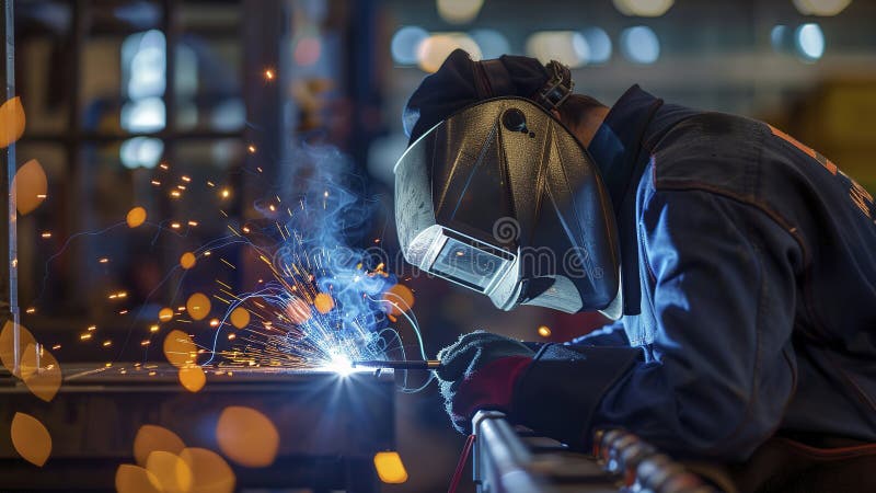 Welder is Welding in the Workstation, Welder at the Workstation, Welder ...