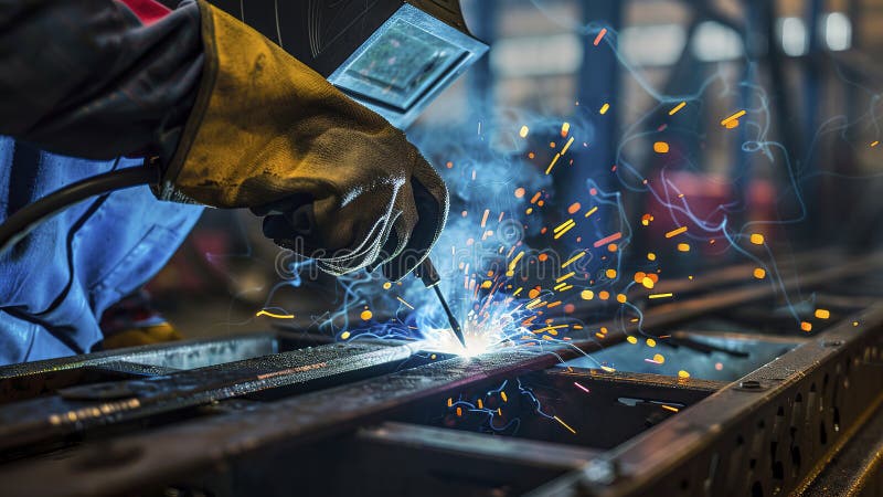 Welder is Welding in the Workstation, Welder at the Workstation, Welder ...
