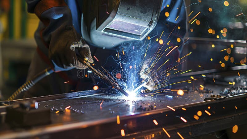 Welder is Welding in the Workstation, Welder at the Workstation, Welder ...
