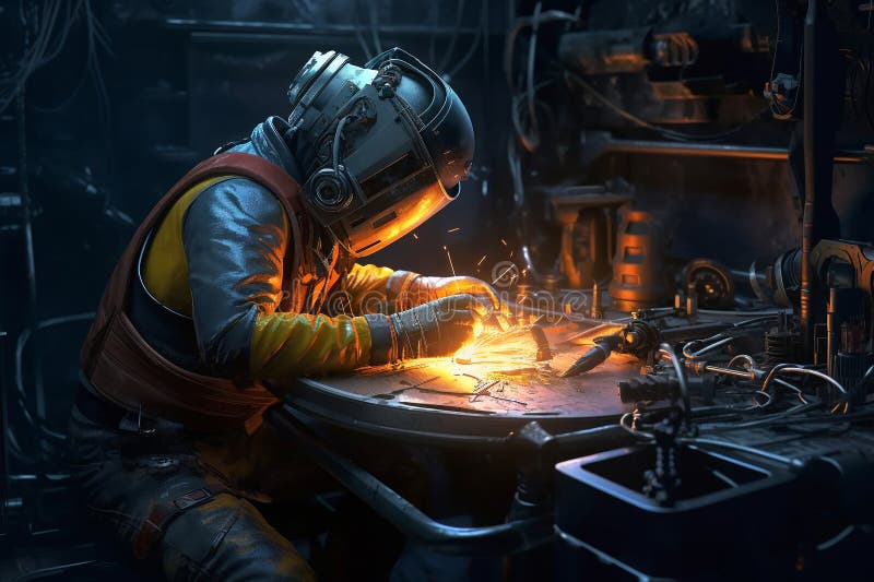 A Welder Welds Large Pieces of Metal.the Magic of Inventions Stock ...