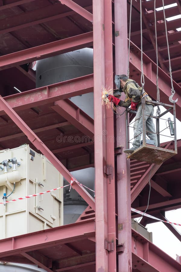 Working Installer Industrial Climber Working at a Height on the ...