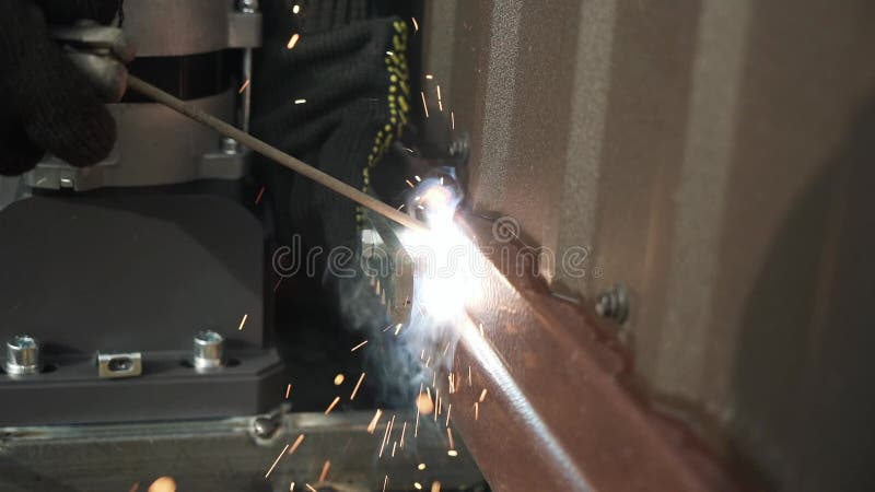 Welder Welds a Metal Pipe. Iron Welding Stock Footage - Video of smoke ...