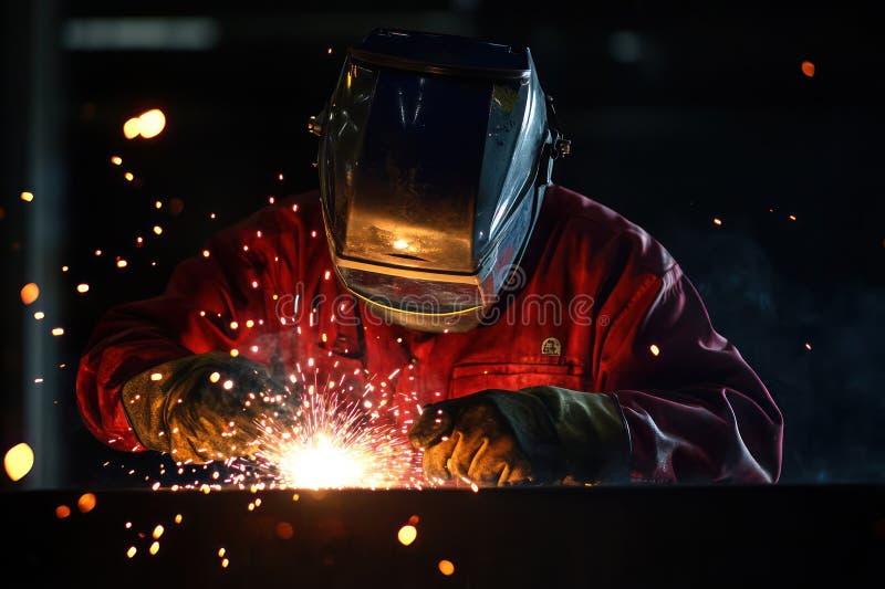 Welder at Work with Sparks in Darkness Stock Photo - Image of engineer ...