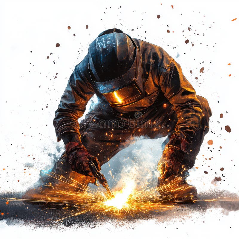 Welder at Work Sparks Flying Metal Fabrication Intense Heat Stock ...