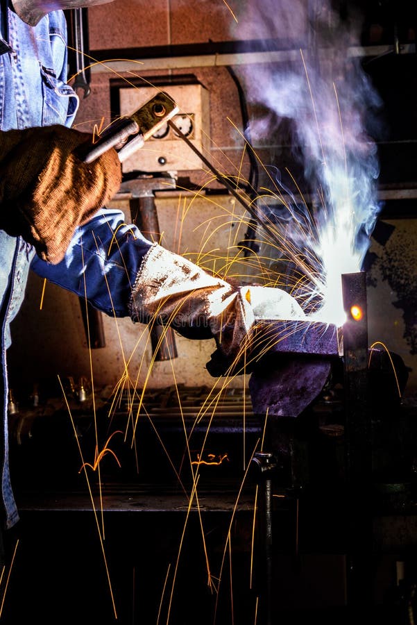 Welder at Work Welding Metal Structures Stock Image - Image of factory ...