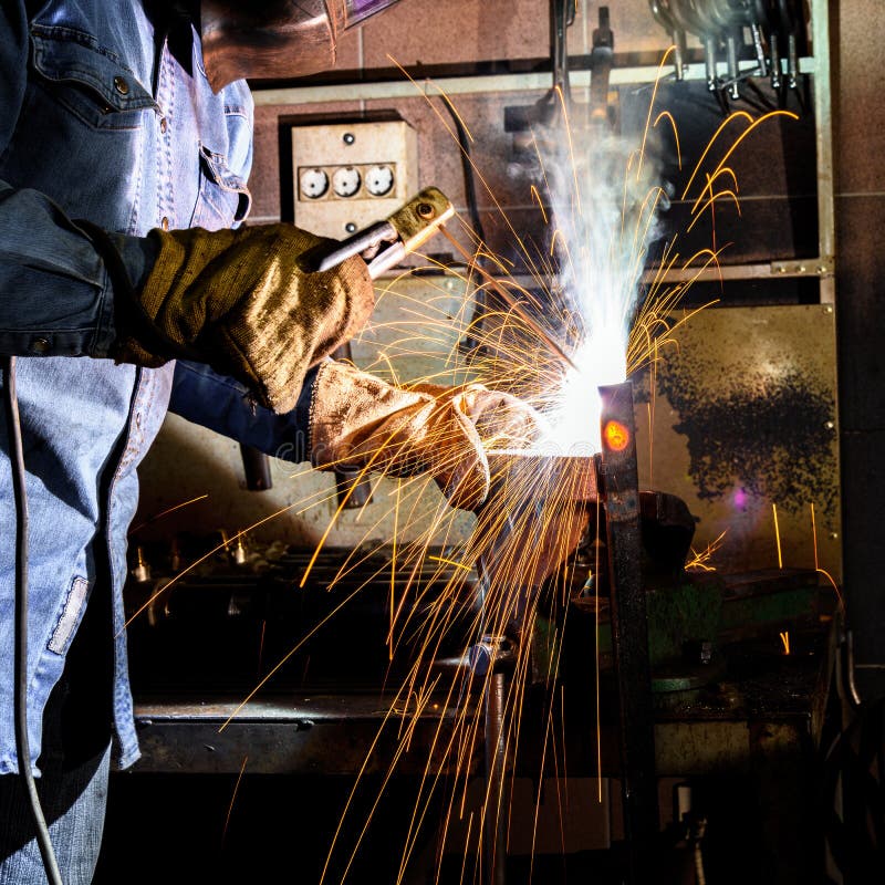 Welder at Work Welding Metal Structures Stock Photo - Image of ...