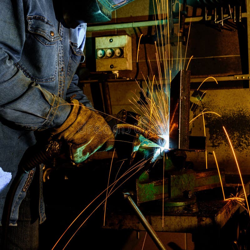 Welder at Work Welding Metal Structures Stock Photo - Image of factory ...