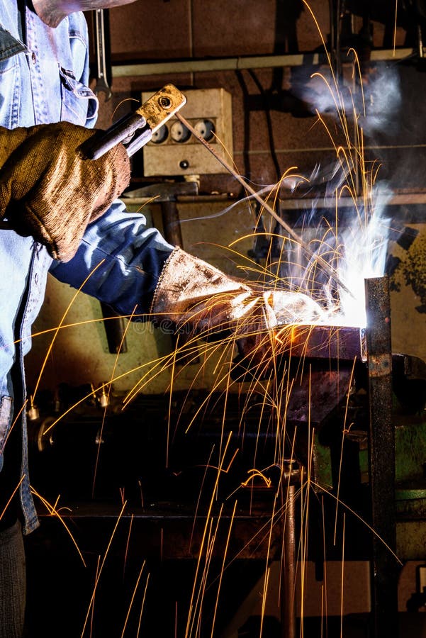 Welder at Work Welding Metal Structures Stock Photo - Image of iron ...
