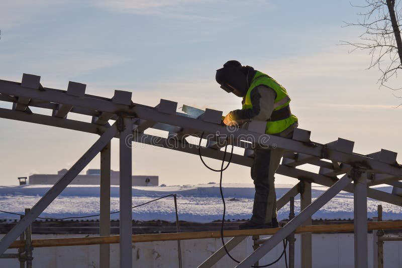 Welder Working at Height. Welding Work on the Construction Stock Image ...