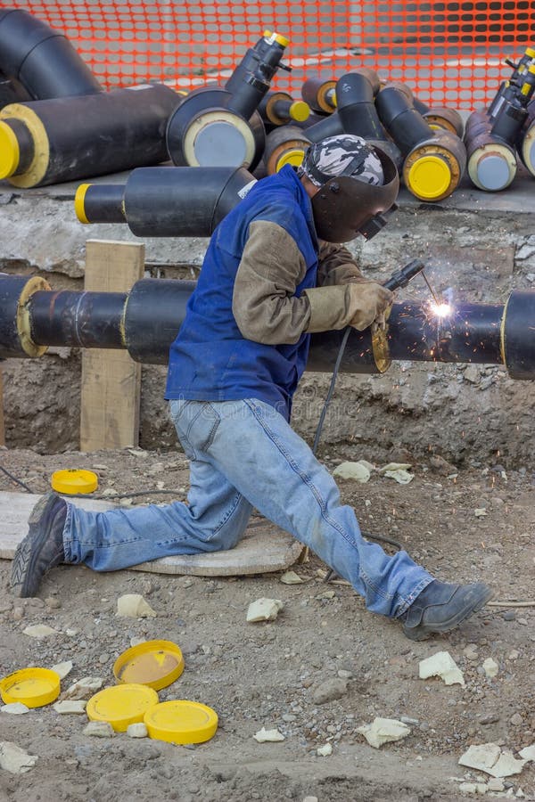 Welder Working on Pipeline Construction 2 Stock Image - Image of pipe ...