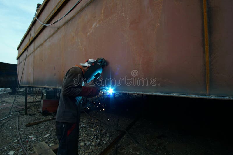 Welder Working in a Shipbuilding Yard Stock Image - Image of ...