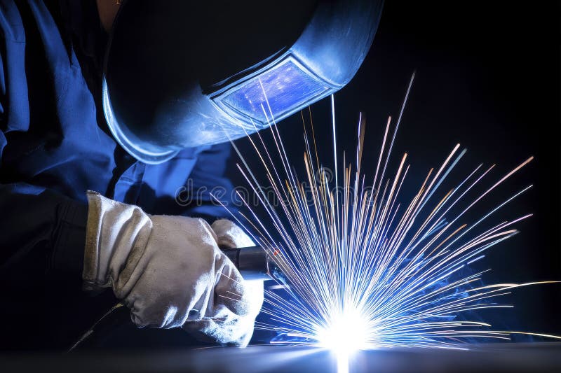 Welder Working with Sparks in Dark Setting Stock Illustration ...