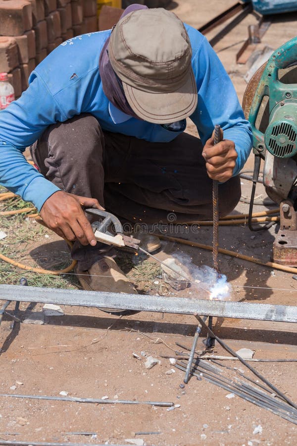 Welder Working a Welding Metal Stock Photo - Image of skill, light ...