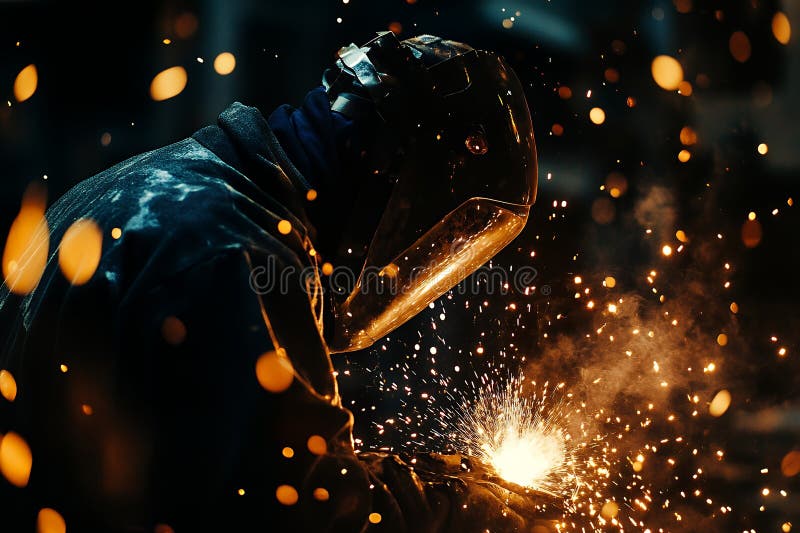 A Welder Works Intensely with Sparks Flying, Showcasing Skill and Focus ...