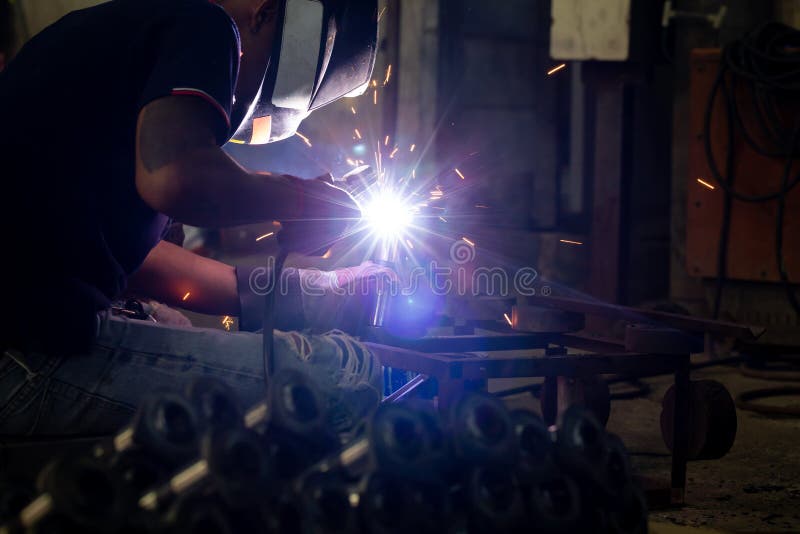 Welder Works in Metal Industry Stock Photo - Image of industrial, mask ...