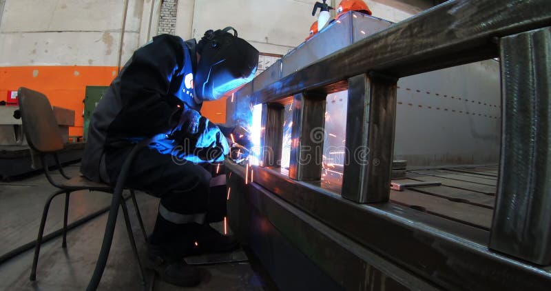 The Welder Works in the Production of Steel Structures. Stock Video ...