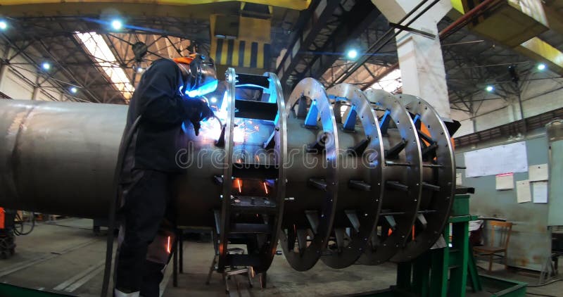 The Welder Works in the Production of Steel Structures. Stock Footage ...
