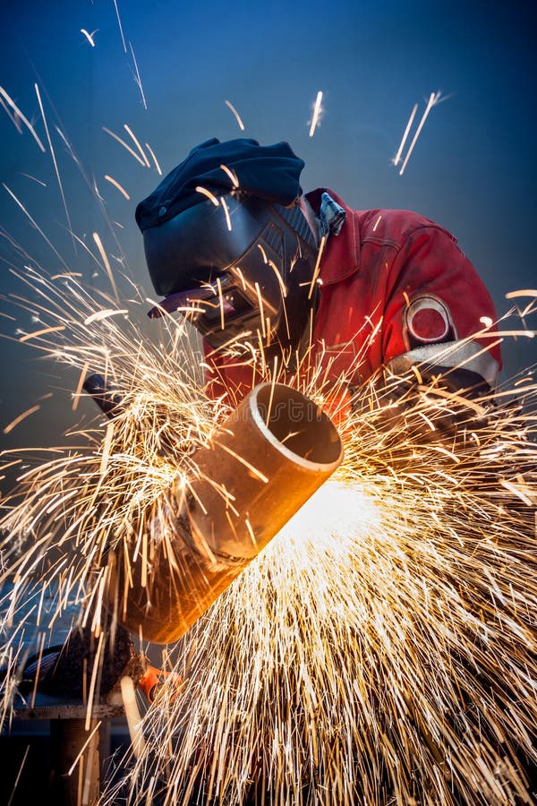 Welder works sparkle stock photo. Image of pipeline, heat - 59790594
