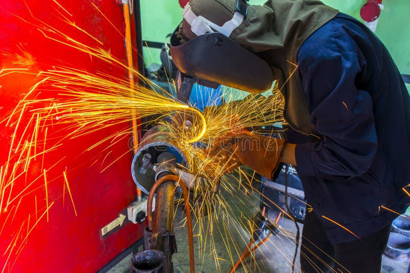 Welder in Hard Hat with Hand Up. Stock Image - Image of clothing ...