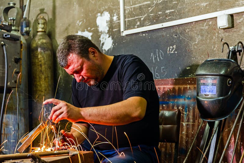 Welder in the workshop stock image. Image of blue, safety - 46523657