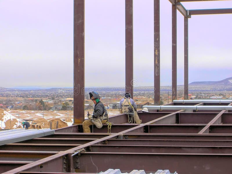 Welders Complete Installation of Structural Beams To Steel Columns Stock Photo - Image of ...