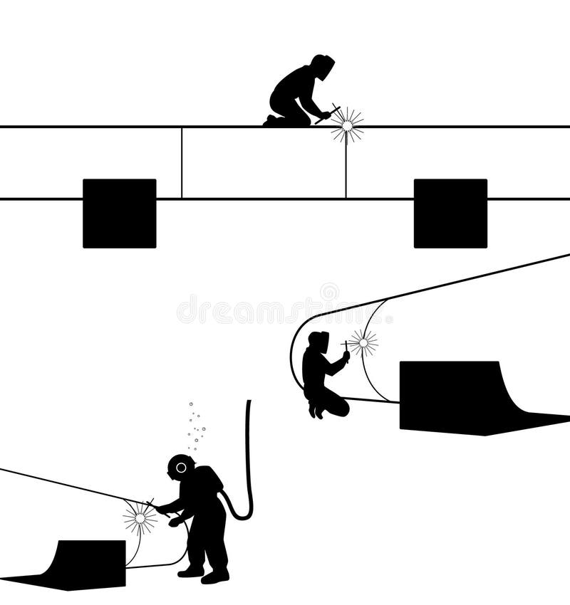 Welders welding pipe stock vector. Illustration of outline - 49019824
