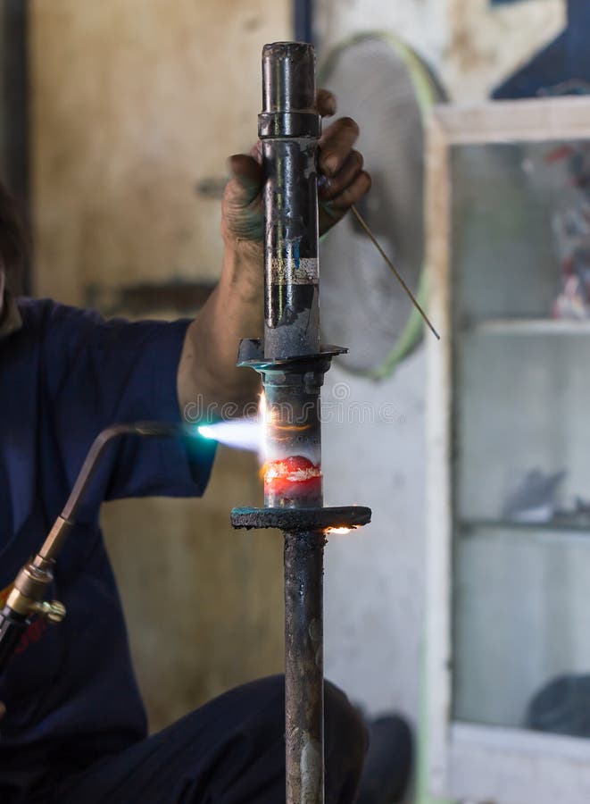 Welders Were Repairing Shock Absorbers Stock Photo - Image of fire ...