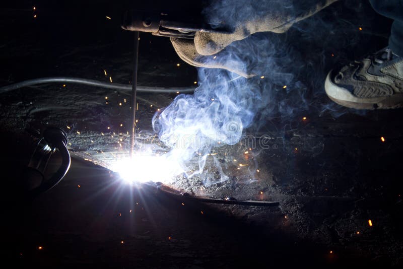 Welding in action stock image. Image of steel, industrial - 87735777