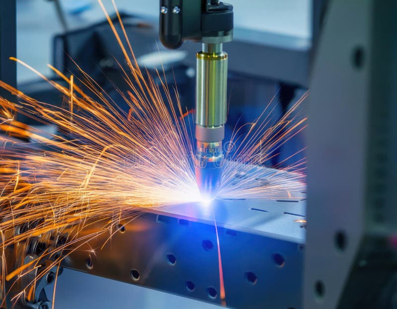 Welding Activity Producing Bright Sparks in an Industrial Workshop ...