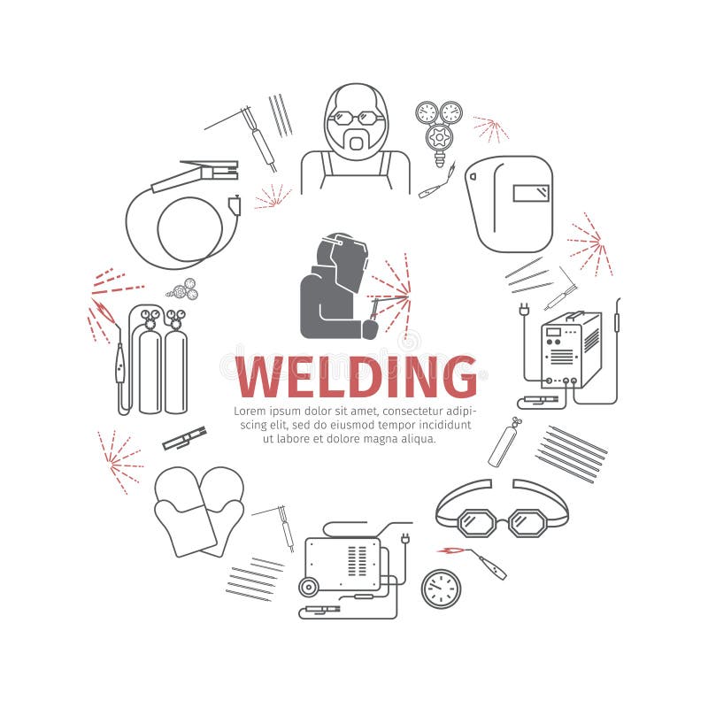 Welding Banner. Line Icons Set Stock Vector - Illustration of glove ...