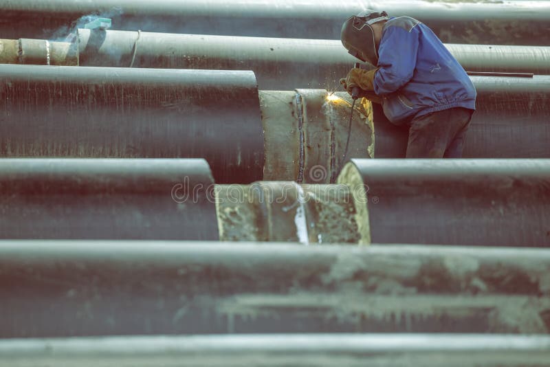 Welding big pipe stock image. Image of detail, diameter - 145141363