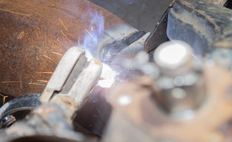 Welding Bottom Car Chassis by Electric Welding Torch on Top View Stock ...