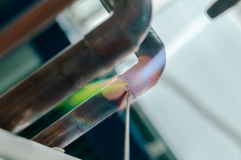 Welding of Copper Pipe of a Methane Gas Pipeline or of a Conditioning ...