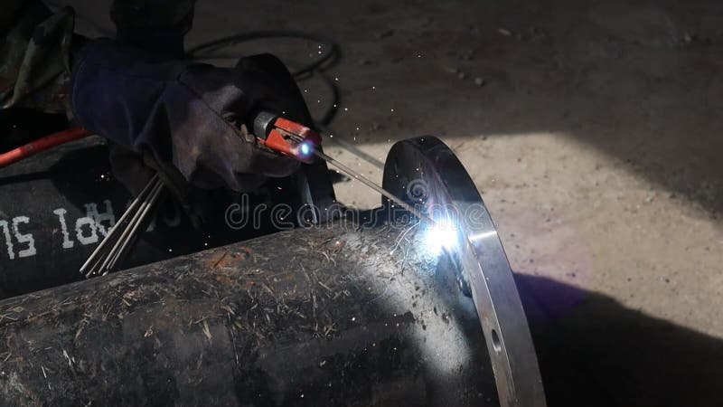 Welding a large steel pipe stock footage. Video of manufacturing ...