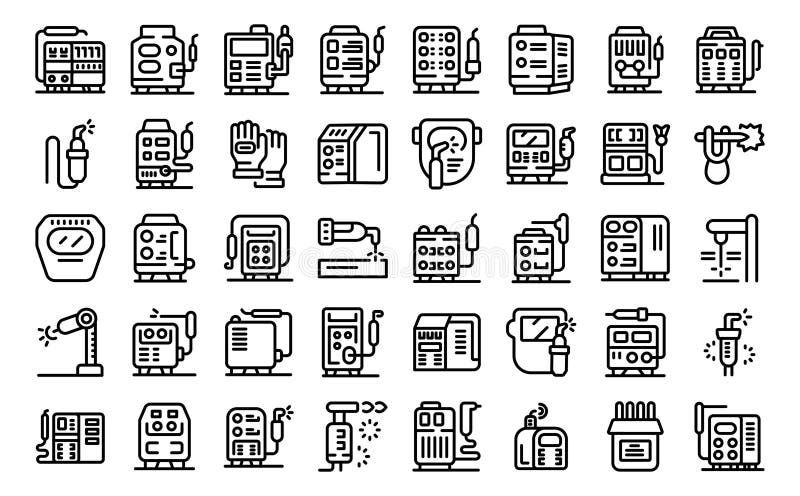 Welding Machine Icons Set Outline Vector. Cable Material Stock Vector ...