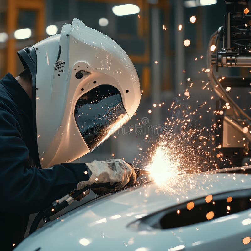 Welding Machine Repairs Modern White Vehicle Front Panel, Creating ...