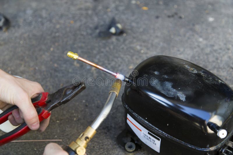 Worker Welding Two Compressors Parts Stock Photo - Image of sparkle ...