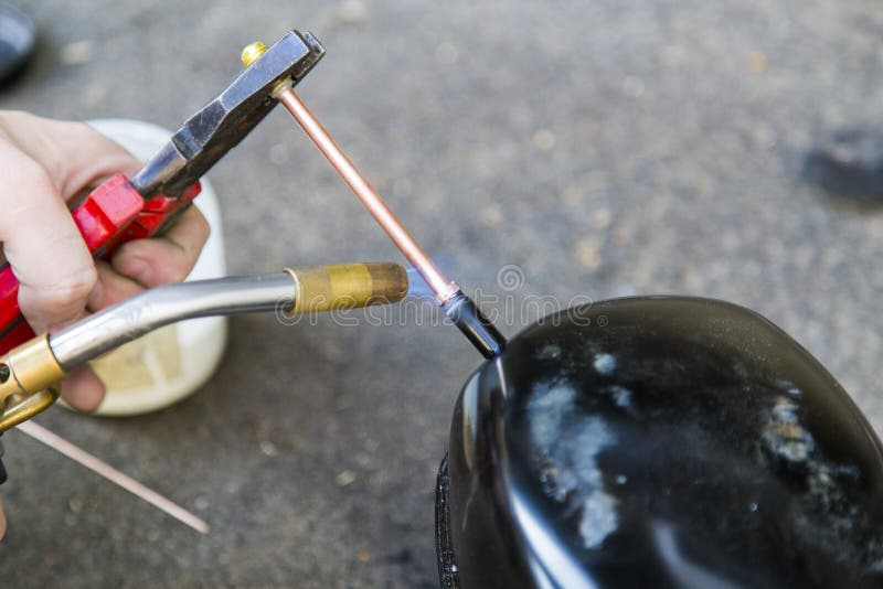 Worker Welding Two Compressors Parts Stock Image - Image of wire, work ...