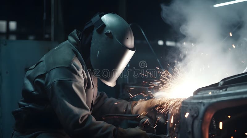 Welding a Metal Car Frame Using a Welding Torch and Safet Generative AI ...