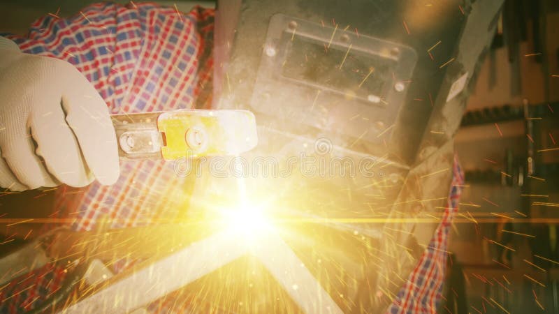 Welding of Metal Construction with Flash Light and Sparks Stock Footage ...
