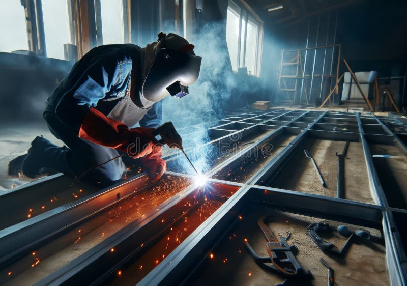 Welding a Metal Profile at the Workplace. Metalwork Stock Illustration ...
