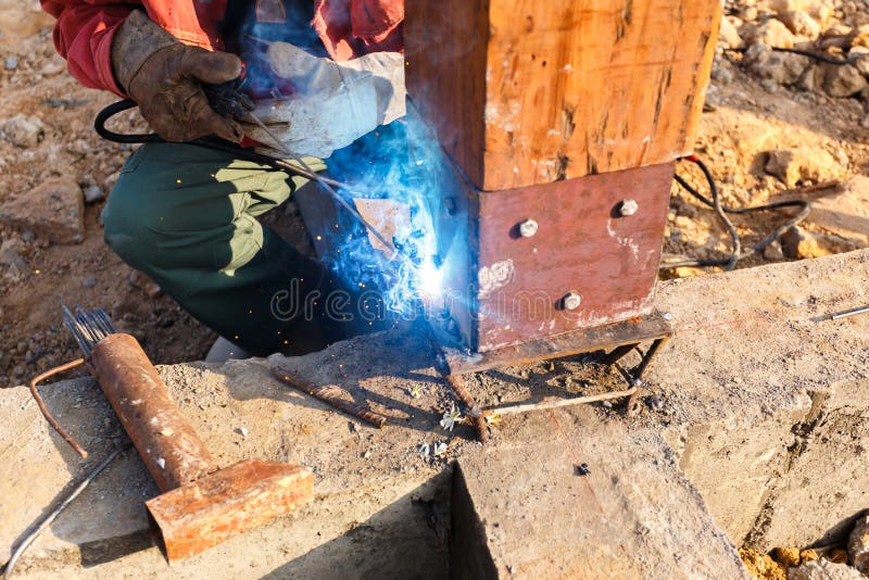 Welding Metal and Wood by Electrode with Bright Electric Arc Stock ...