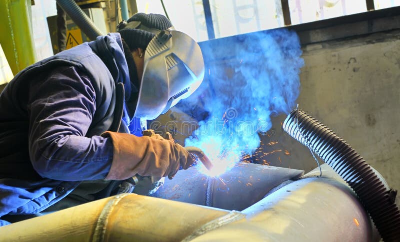 Welding with Mig-mag Method Stock Photo - Image of construction, flash ...